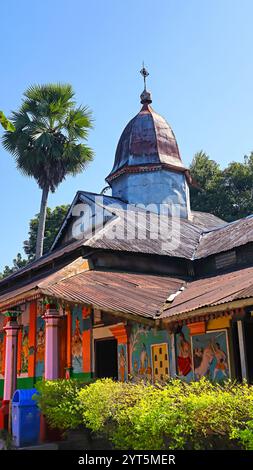 Entrance gate of Dakhinpat Satra, a temple dedicated to Lord Krishna, located on Majuli Island ...
