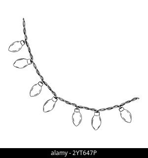 Decorative string lights in monochrome style. Holiday garland vector ...