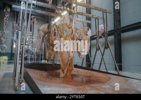 Open Wound with fabric hanging sculptures and mechanical installations ...