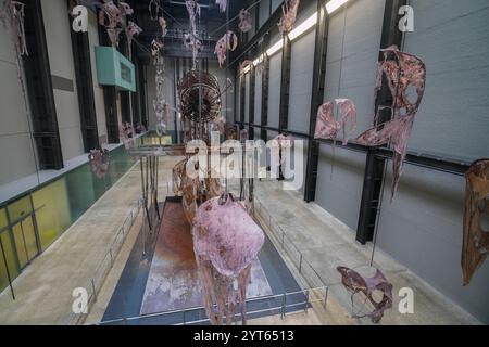 Open Wound with fabric hanging sculptures and mechanical installations ...