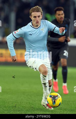 Nicolo Rovella of SS Lazio seen in action during the Serie A match between Roma and Lazio at ...