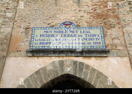 Tiled plaque on Jerez Gate at Tarifa in Spain Stock Photo - Alamy