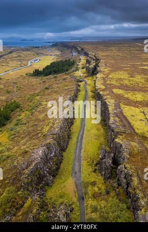 Aerial view of the fault between North American and Eurasian tectonic ...