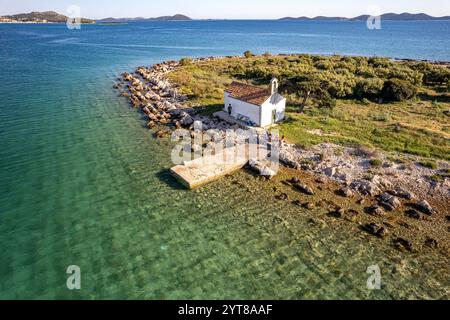 The island of Sveta Justina with the church of St. Justina seen from ...