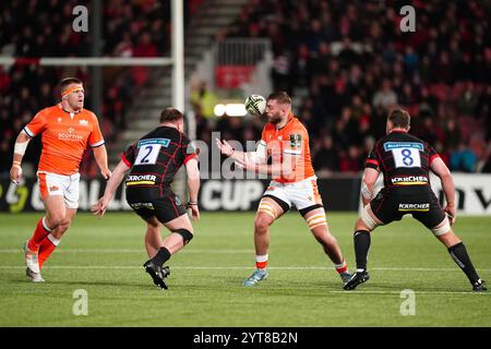 Edinburgh's Tom Dodd is tackled by Gloucester's Mike Austin during the ...