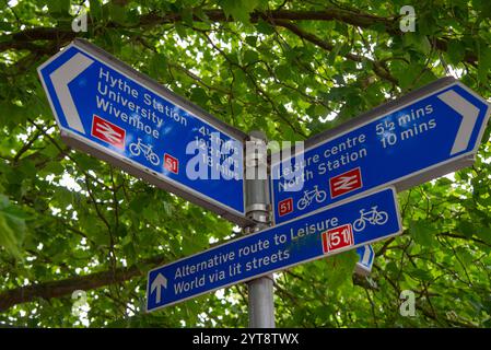 road signs for cyclist at the North Sea Cycle route, England Stock ...