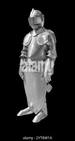 Historic full body metallic plate armour in black back Stock Photo - Alamy