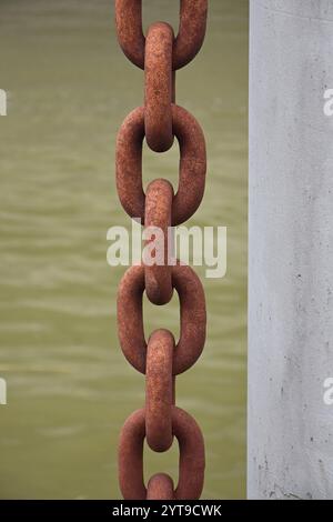 Rusty anchors and the anchor chain links in a harbor. Greece Stock ...