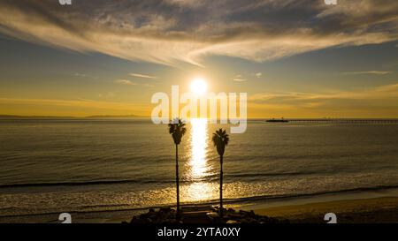 JANUARY 2023, SANTA BARBARA, CA., USA - sunset view of 2 palm trees ...