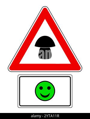 Warning sign with additional sign and smiley Stock Photo - Alamy