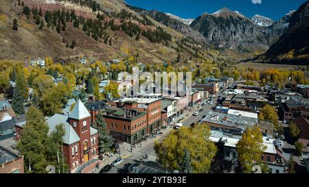 OCTOBER 14, 2023 - TELLURIDE COLORADO, USA - aerial view of Main Street ...