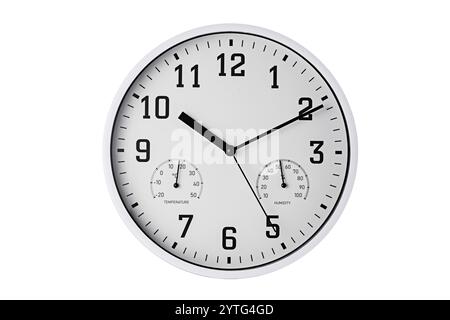 Wall clock with temperature, humidity meter watch isolated on white ...
