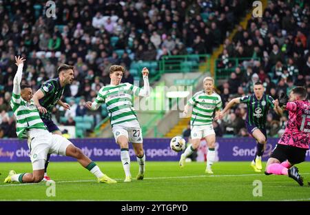 Celtic's Arne Engels scores their side's first goal of the game during ...