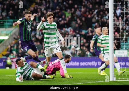 Celtic's Arne Engels celebrates scoring their side's fifth goal of the ...
