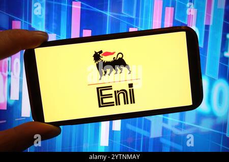 In this photo illustration, Eni logo of an oil industry company is seen ...
