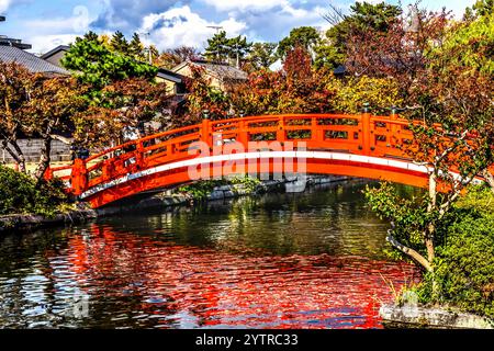 Colofrul Red Bridge Pond Reflection Carp Fish Shinsenen Garden Public ...