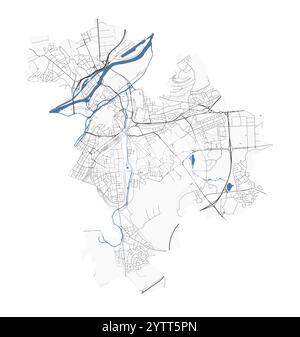 Map of Metz, France. Detailed city vector map, metropolitan area. Black ...