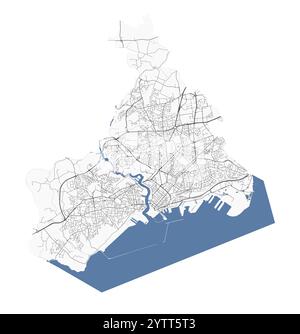 Background Brest map, France, white and light grey city poster with ...