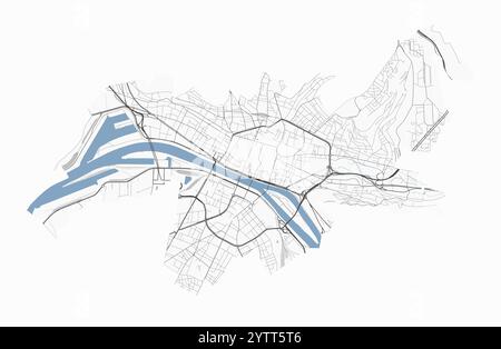 Map of Rouen, France. Detailed city vector map, metropolitan area ...