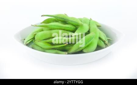 fresh Green soy beans on white background Stock Photo - Alamy