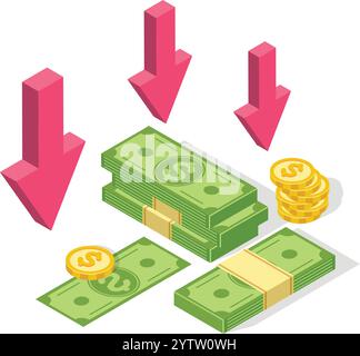 Dollar Devaluation Graph vector Financial Crisis concept outline icon ...