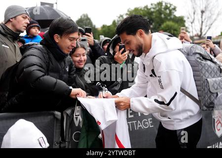 Fulham's Raul Jimenez arrives at the ground ahead of the Premier League ...
