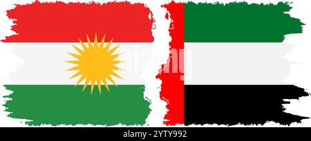 Kurdistan and United Arab Emirates grunge flags connection, vector ...