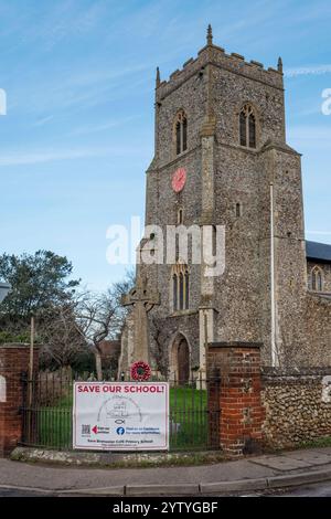 Save our School banner outside Brancaster church. Protesting about ...