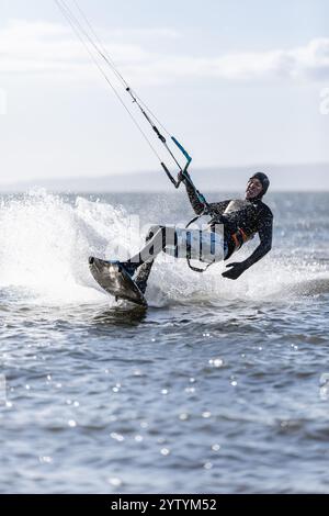 Young Man KiteBoarding, Fun in the ocean, Extreme Sport Kitesurfing ...