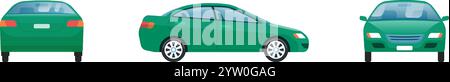 Green four door sedan car presenting front, side and rear view ...