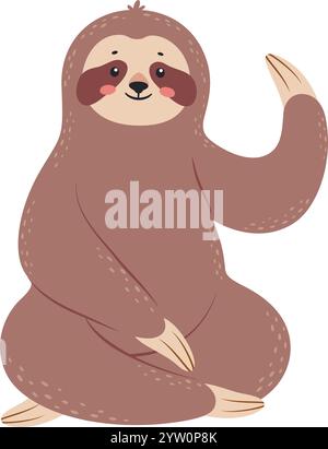 Cute cartoon sloth sitting on a log. Vector illustration Stock Vector ...