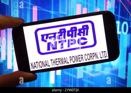 In this photo illustration the NTPC Limited logo seen displayed on a ...