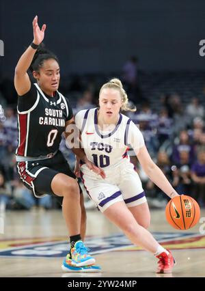 TCU's Hailey Van Lith (10) and Madison Conner (2) celebrate in the ...