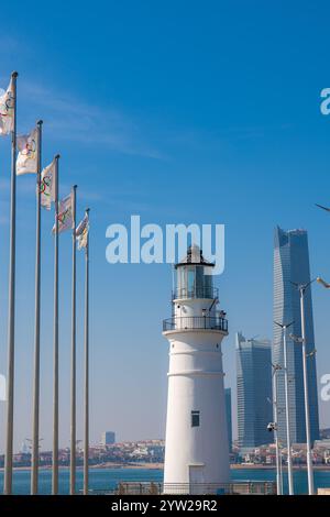 FEBRUARY 8, 2022, QINGDAO, CHINA: Alley with the flags and the ...