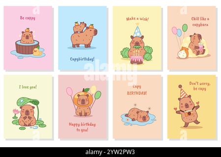 Capybara cards. Capybaras birthday party greeting card invitation ...