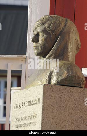 Monument to Arctic explorer Knud Rasmussen, born in 1879 in Ilulissat ...