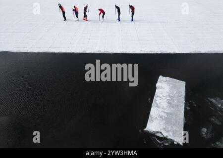 Aerial photo shows the ice collection field on the frozen Songhua River ...