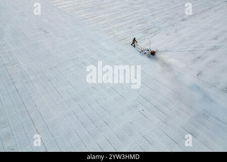 Aerial photo shows the ice collection field on the frozen Songhua River ...