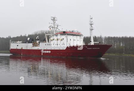 Research vessel Fugro Meridian in the Kiel Canal, Kiel Canal, NOK ...