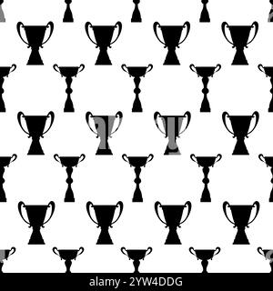 Winner trophy cup seamless pattern. Black simple silhouette texture ...