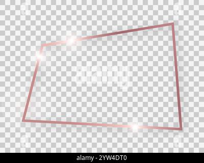 Rose gold shiny rectangular frame with glowing effects and shadows on transparent background ...