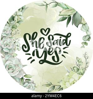 She said Yes. Beautiful hand lettering calligraphy. Script engagement sign, catch word art ...