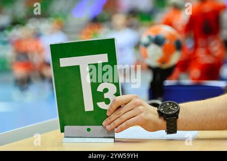 Time sign T3 on the referee table during handball match Stock Photo - Alamy
