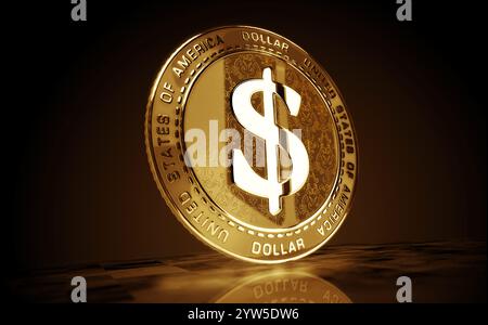 Dollar USD USA currency gold coin on green screen background. Abstract ...