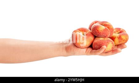 peach heap in hand path isolated on white Stock Photo - Alamy