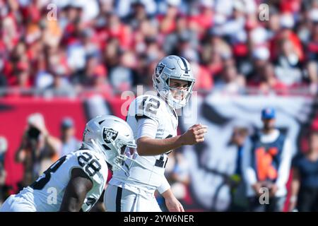 Las Vegas Raiders quarterback Aidan O'Connell (12) runs with the ball ...