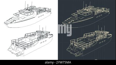 Stylized vector illustrations of a military patrol boat Stock Vector ...