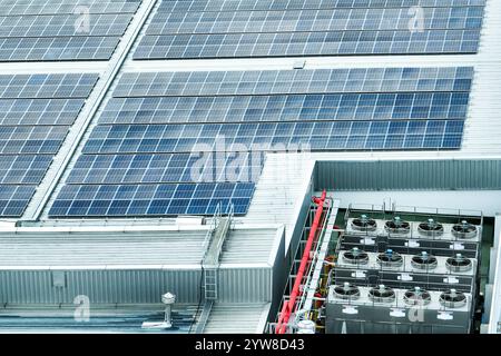 Energy efficient industrial warehouse with solar panels on the roof ...