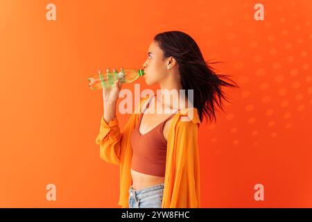 Half woman drinking soda water Stock Photo - Alamy