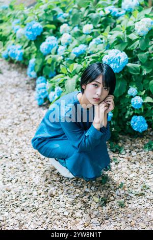 Hydrangea, woman, portrait Stock Photo - Alamy